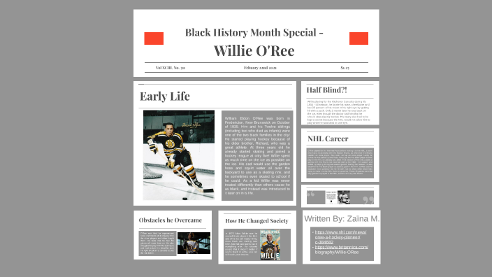 Willie O'Ree - Black History Month 2021 by Zaina Marsan on Prezi