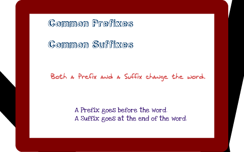 Common Prefixes Prefix Meaning Example pre- before preview un- not ...