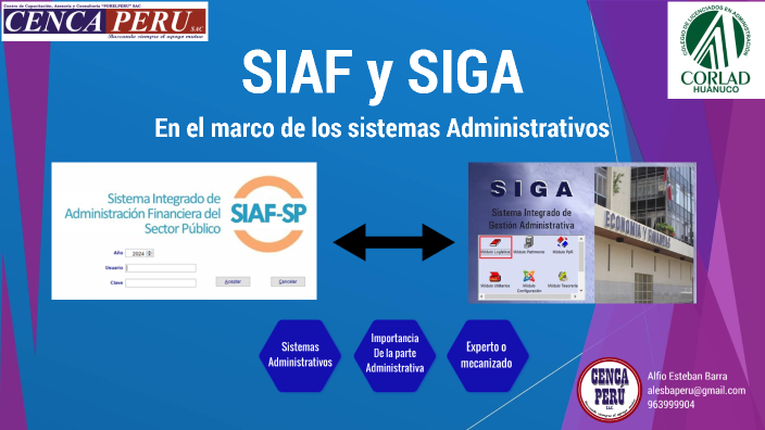 SIAF Y SIGA en el marco de los sistemas administrativos by ALFIO ...