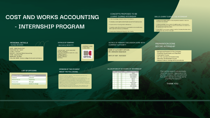 COST AND WORKS ACCOUNTING INTERNSHIP PROGRAM by Sakshi Patil on Prezi