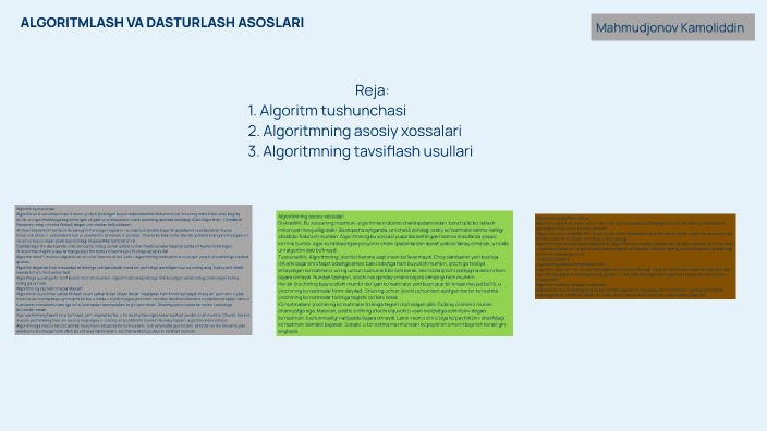 Algoritmlash va Dasturlash asoslari by Kamoliddin Mahmudjonov on Prezi