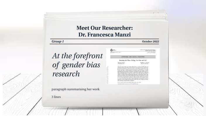 Today's news pofile: Dr Francesca Manzi, a gender bias researcher by ...