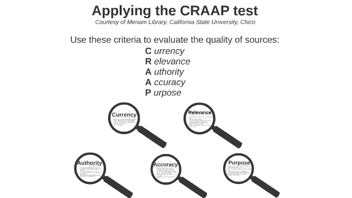 Applying the CRAAP test by Eleanor Goldberg on Prezi